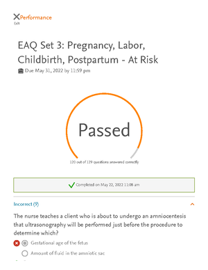 Elsevier Adaptive Quizzing Care of Newborn Quiz performance - Exit Performance EAQ Set 1 ...