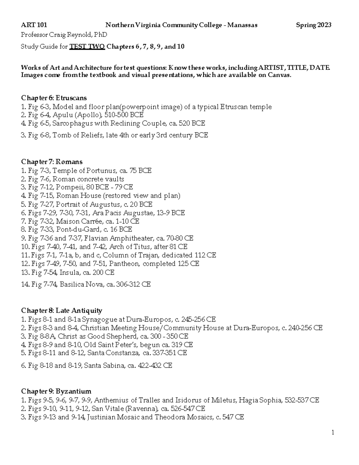 Art 101 Study Guide Test Two Reynolds SP 2023.docx - ART 101 Professor ...