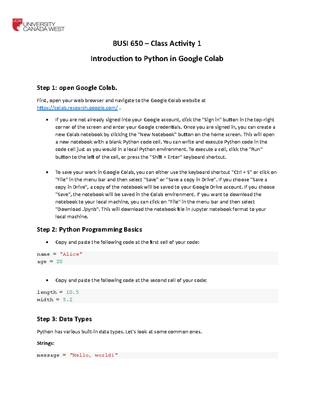 Class activity-1 - BUSI 65 0 – Class Activity 1 Introduction to Python ...