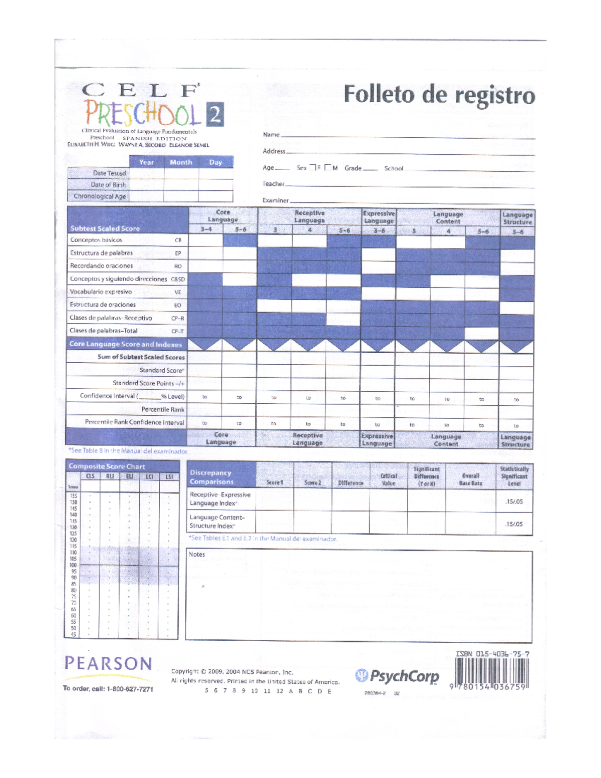 Protocolo Celf Preeschool - C E L F Folleto de registro PRESCHOOL 2 ...