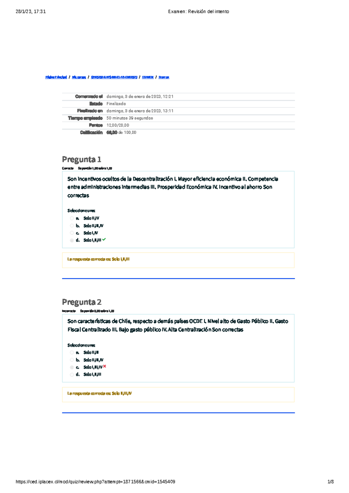 Gestion y desarrollo regional Examen Revisión del intento - Página ...