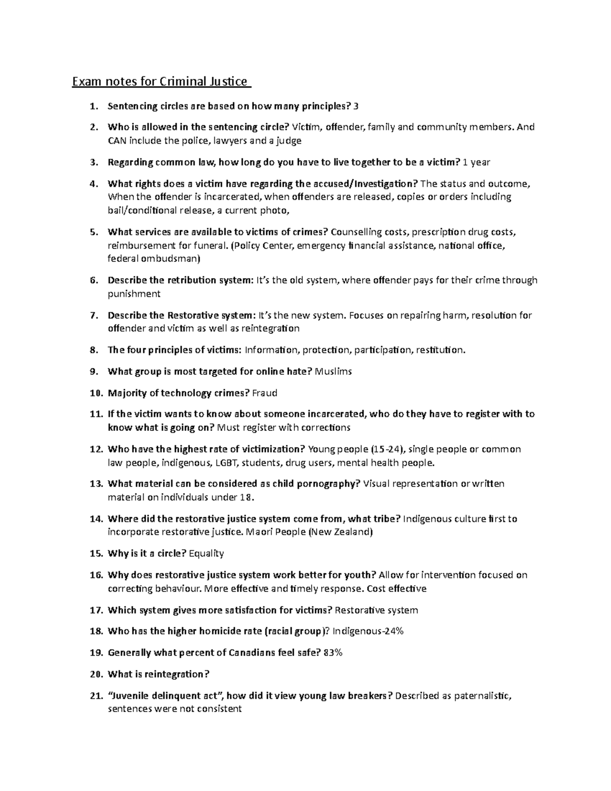 Exam questions for Criminal Justice - Exam notes for Criminal Justice ...