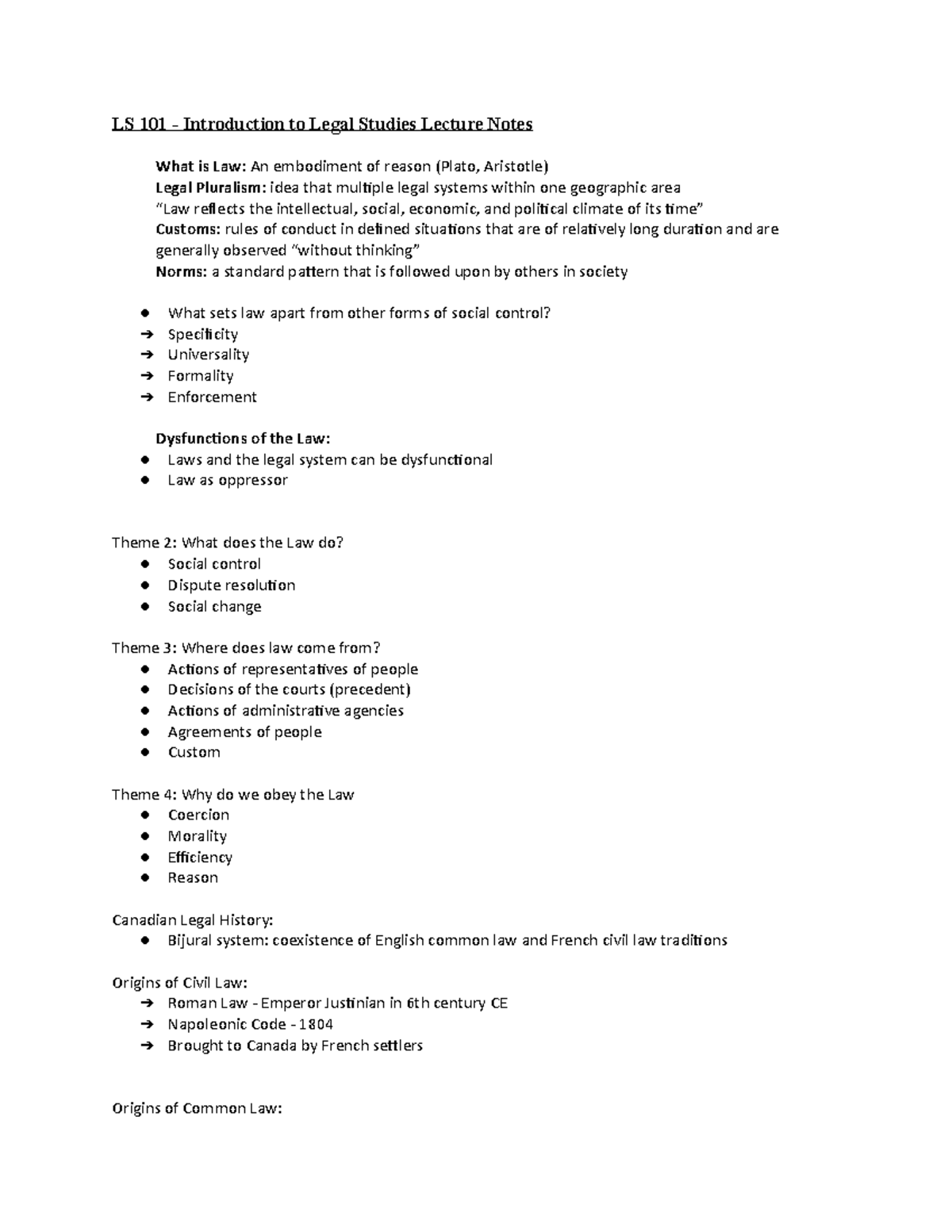 LS 101 - Lecture notes All - LS 101 - Introduction to Legal Studies ...