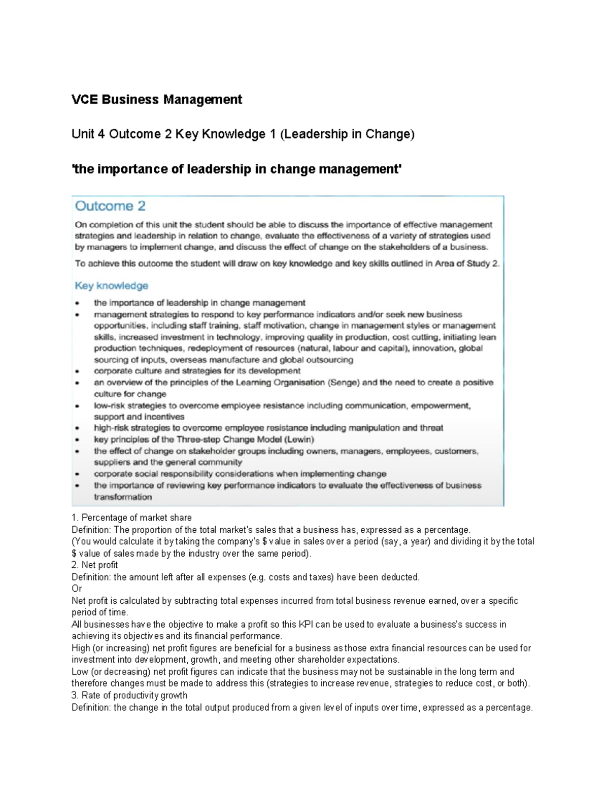 4.2 notes - Kdkdkdk - VCE Business Management Unit 4 Outcome 2 Key ...