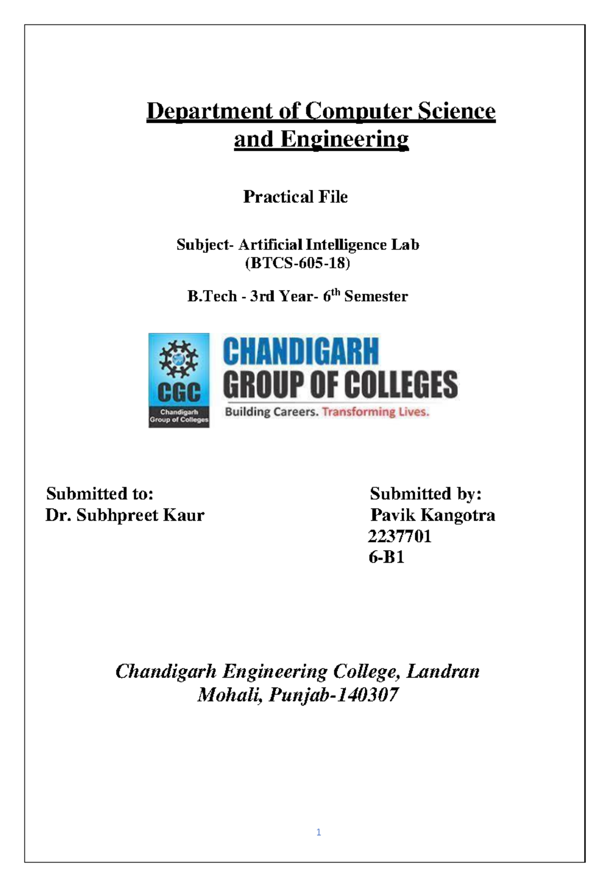 AI FILE (Pavik) - There all are practical files - Department of Computer Science and Engineering ...