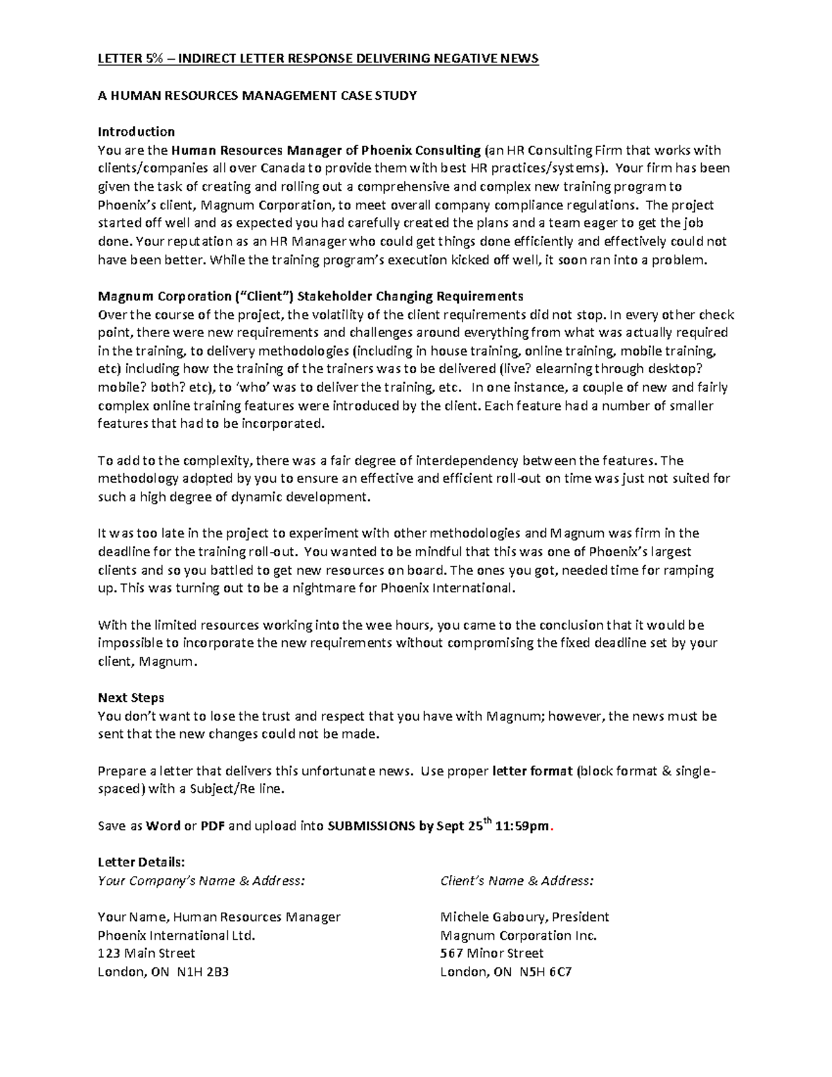 Human Resources Mgmt- Indirect Negative News Letter - LETTER 5% ...