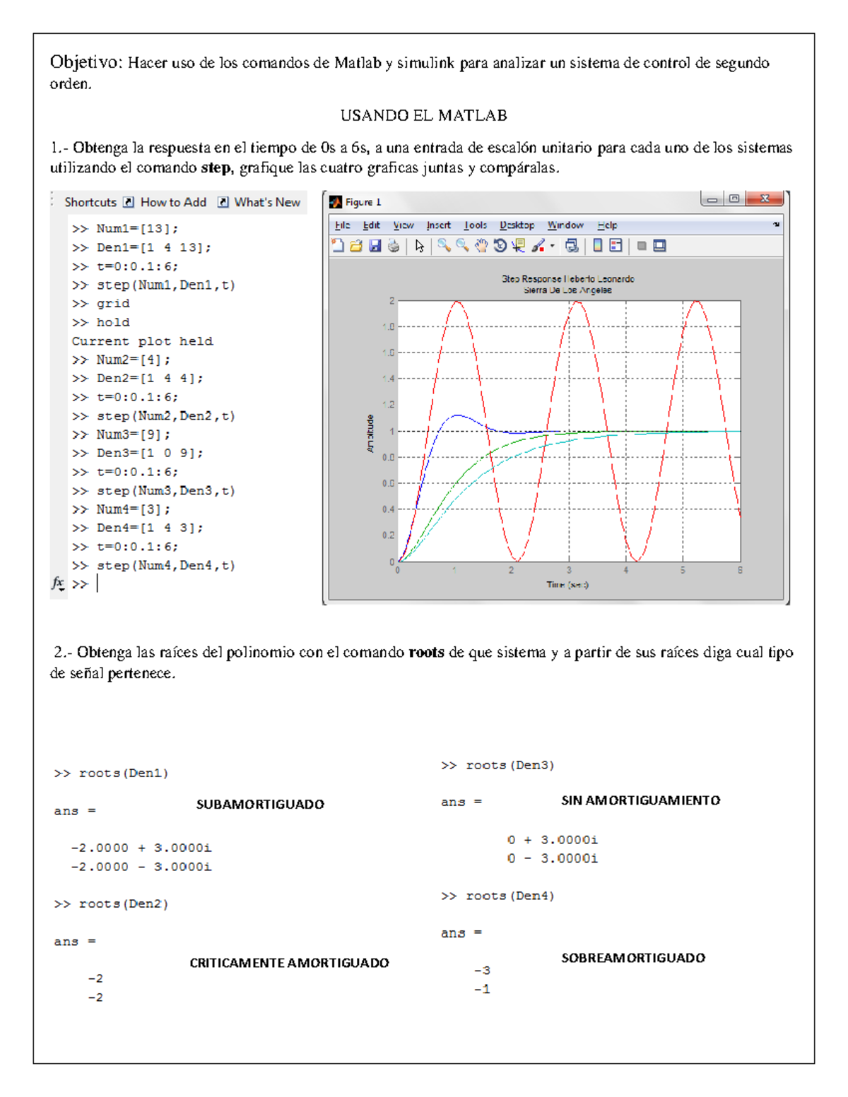 Practica#6 Lab de Ing de control - Objetivo: Hacer uso de los comandos ...
