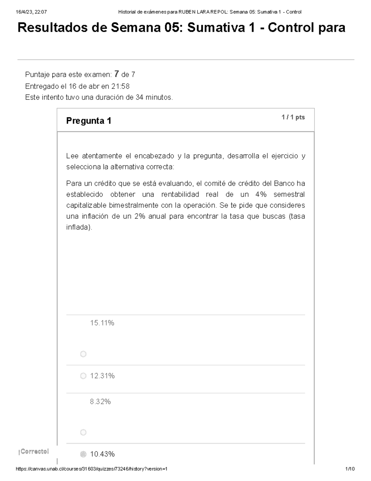 Semana 05 Sumativa 1 - Las alternativas varian - Resultados de Semana 05: Sumativa 1 - Control ...