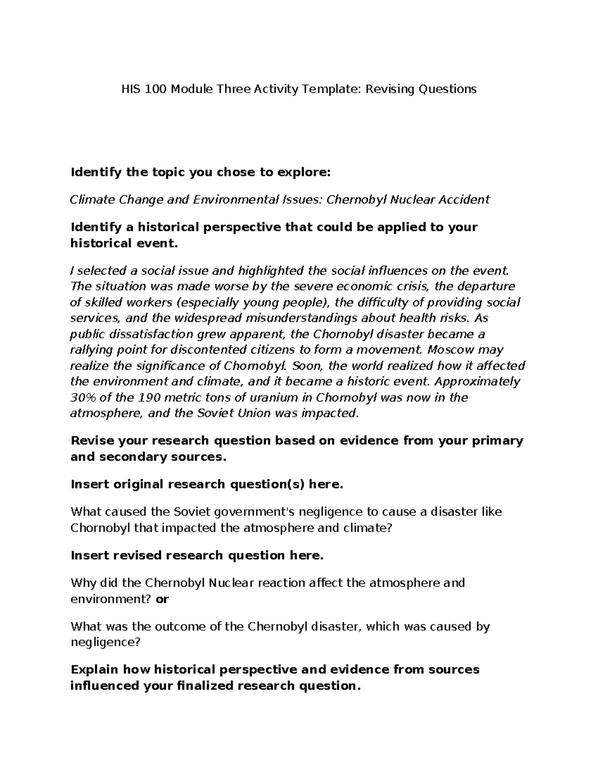 HIS 100 Module Three Activity Revising Questions Guidelines and Rubric ...
