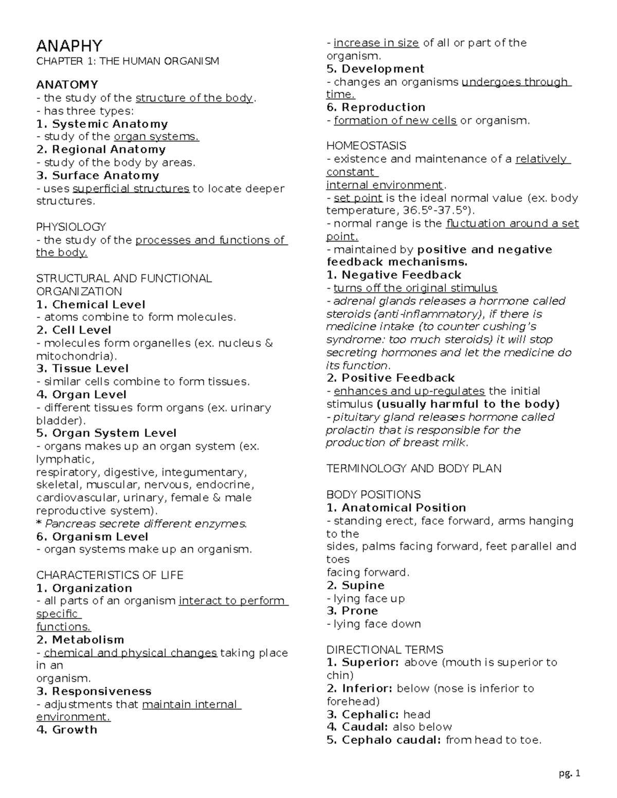 Chapter 1 The Human Organism Ana Phy - ANAPHY CHAPTER 1: THE HUMAN ...