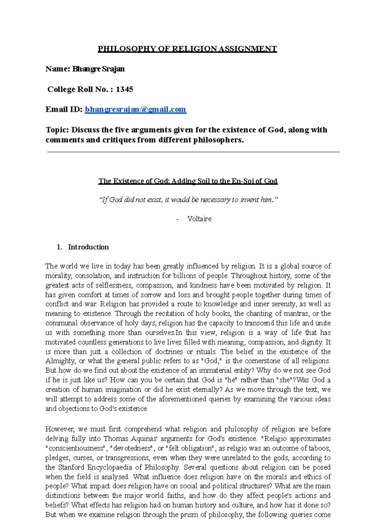 Philosophy of Religion Assignment - PHILOSOPHY OF RELIGION ASSIGNMENT ...