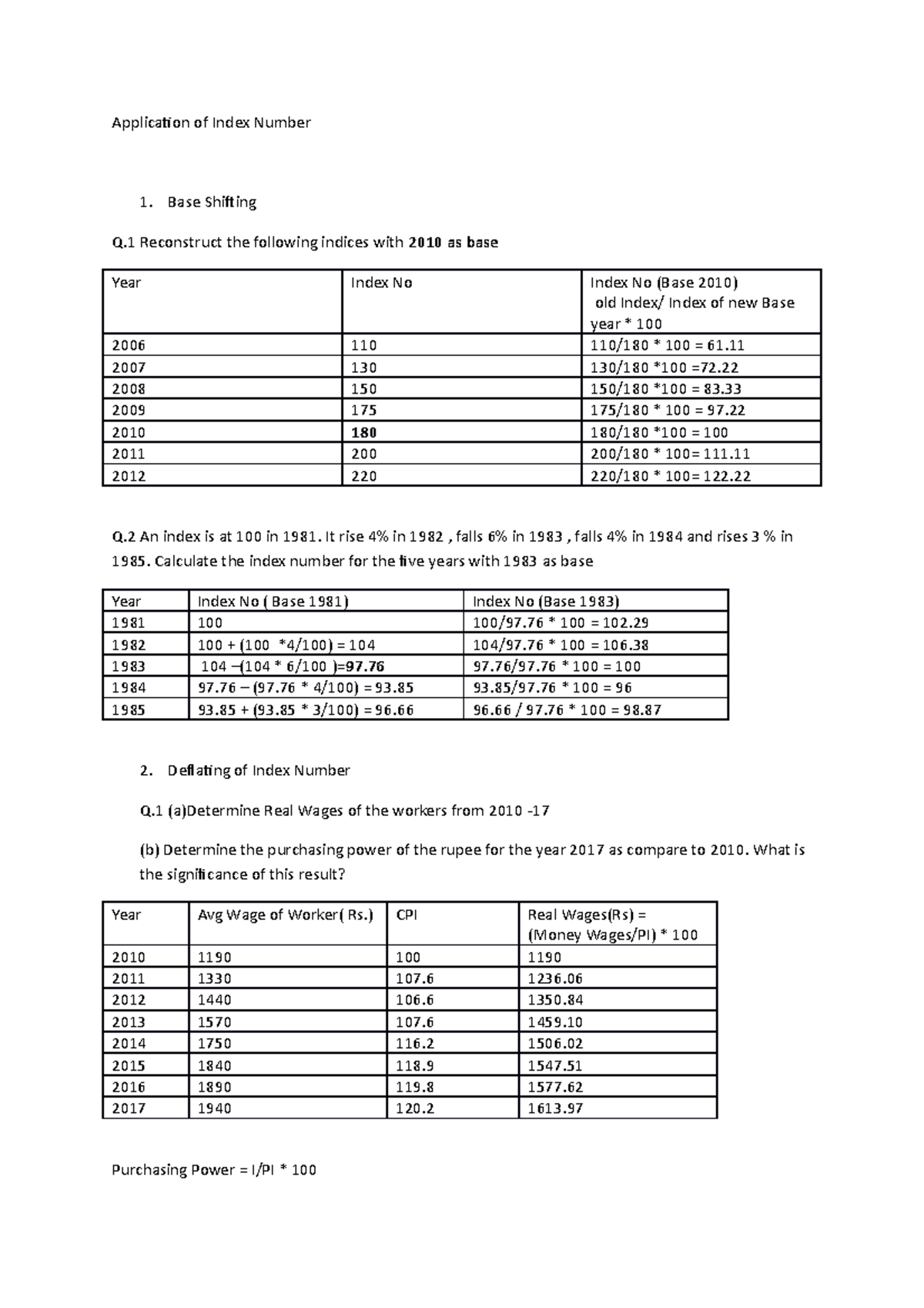 Application of Index Number - Application of Index Number Base Shifting ...