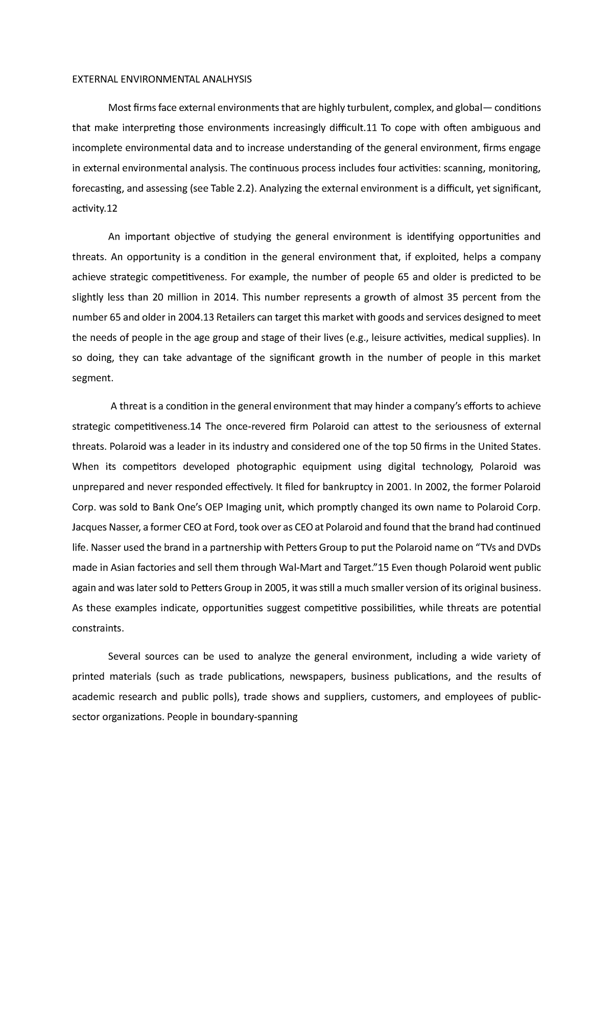External Analysis - .................. - EXTERNAL ENVIRONMENTAL ...