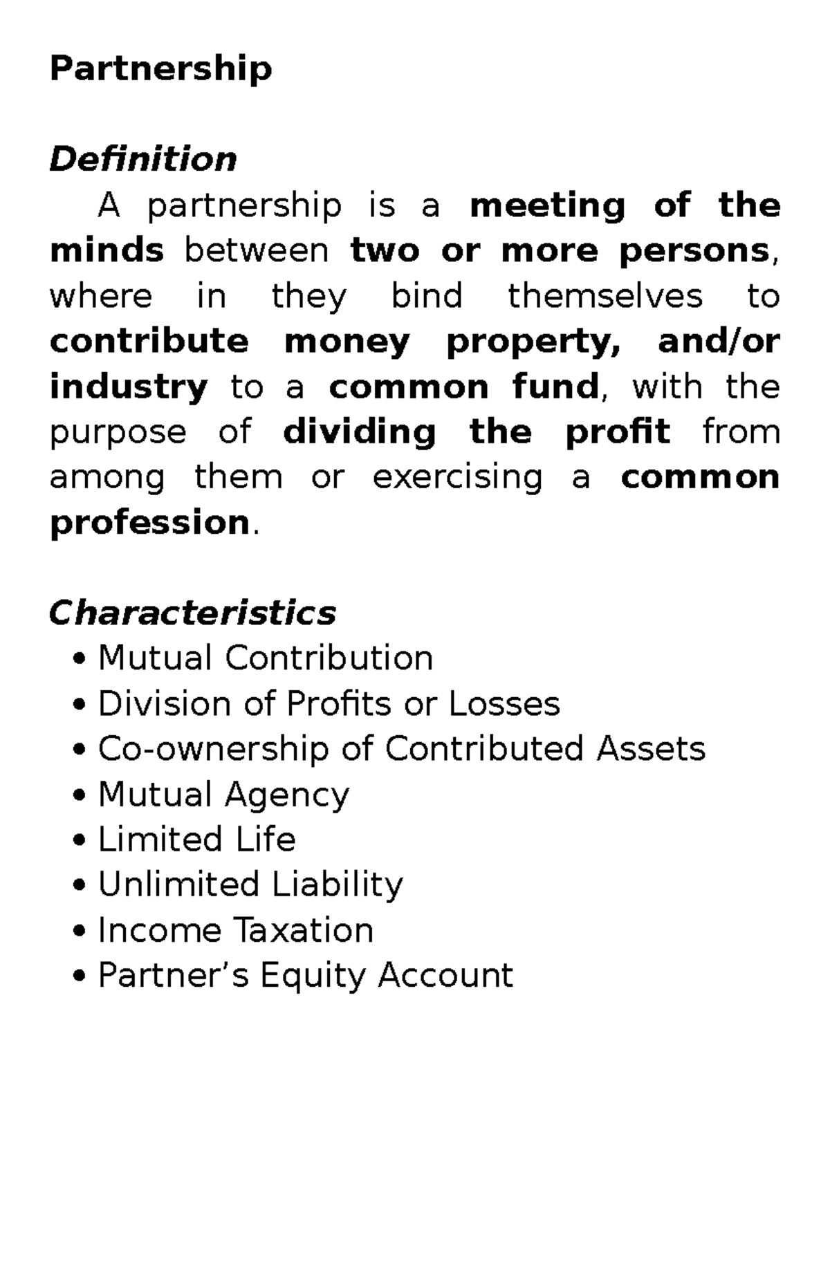1 Partnership - Partnership Definition A partnership is a meeting of ...