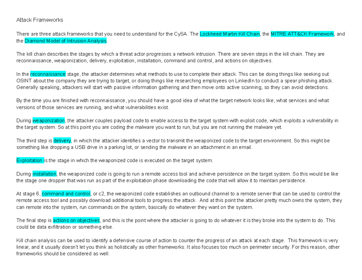 Attack Frameworks - Attack Frameworks There are three attack frameworks ...