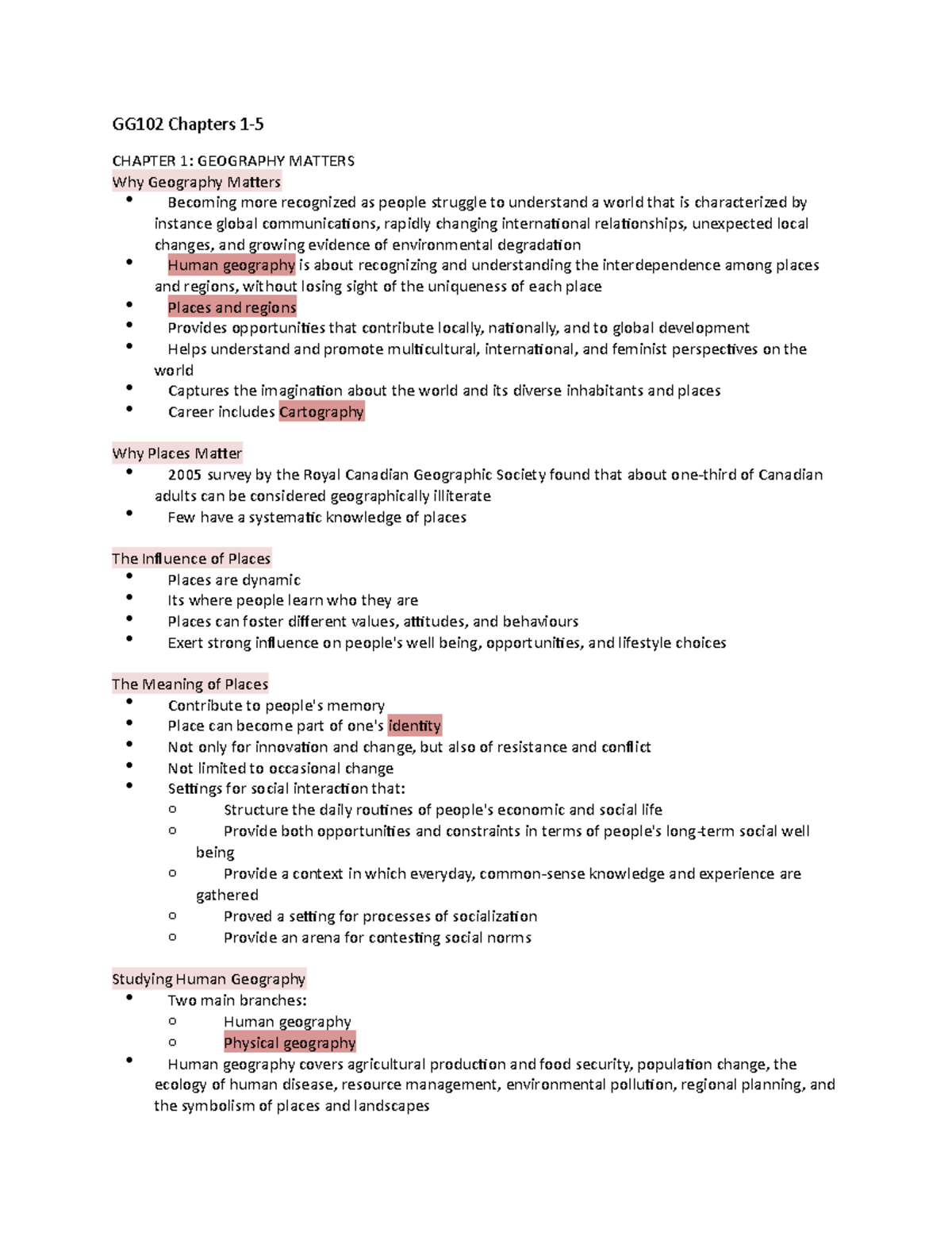 Chapters 1 and 2 - GG102 Chapters 1- CHAPTER 1: GEOGRAPHY MATTERS Why ...