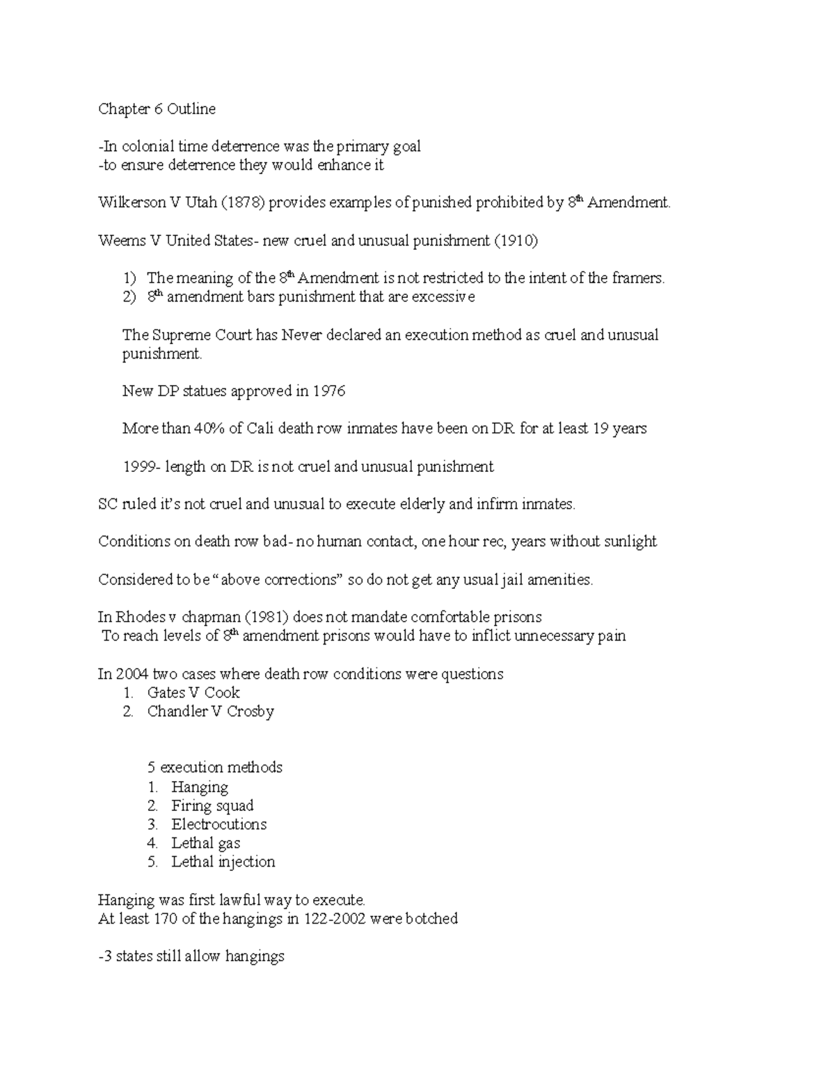 Chapter 6 Outline - Chapter 6 Outline -In colonial time deterrence was the primary goal -to ...