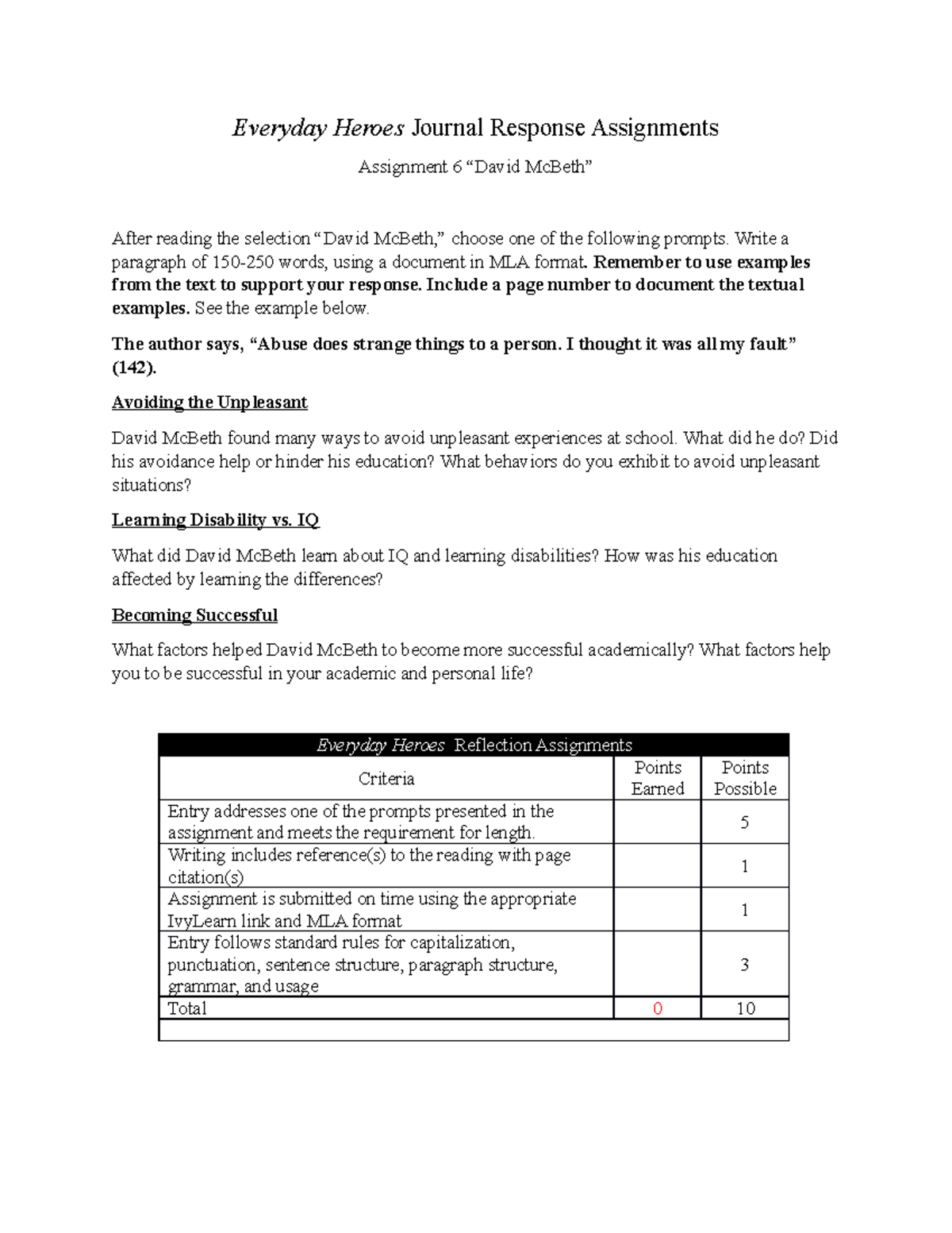 Assignment 6 David Mc Beth - Everyday Heroes Journal Response ...