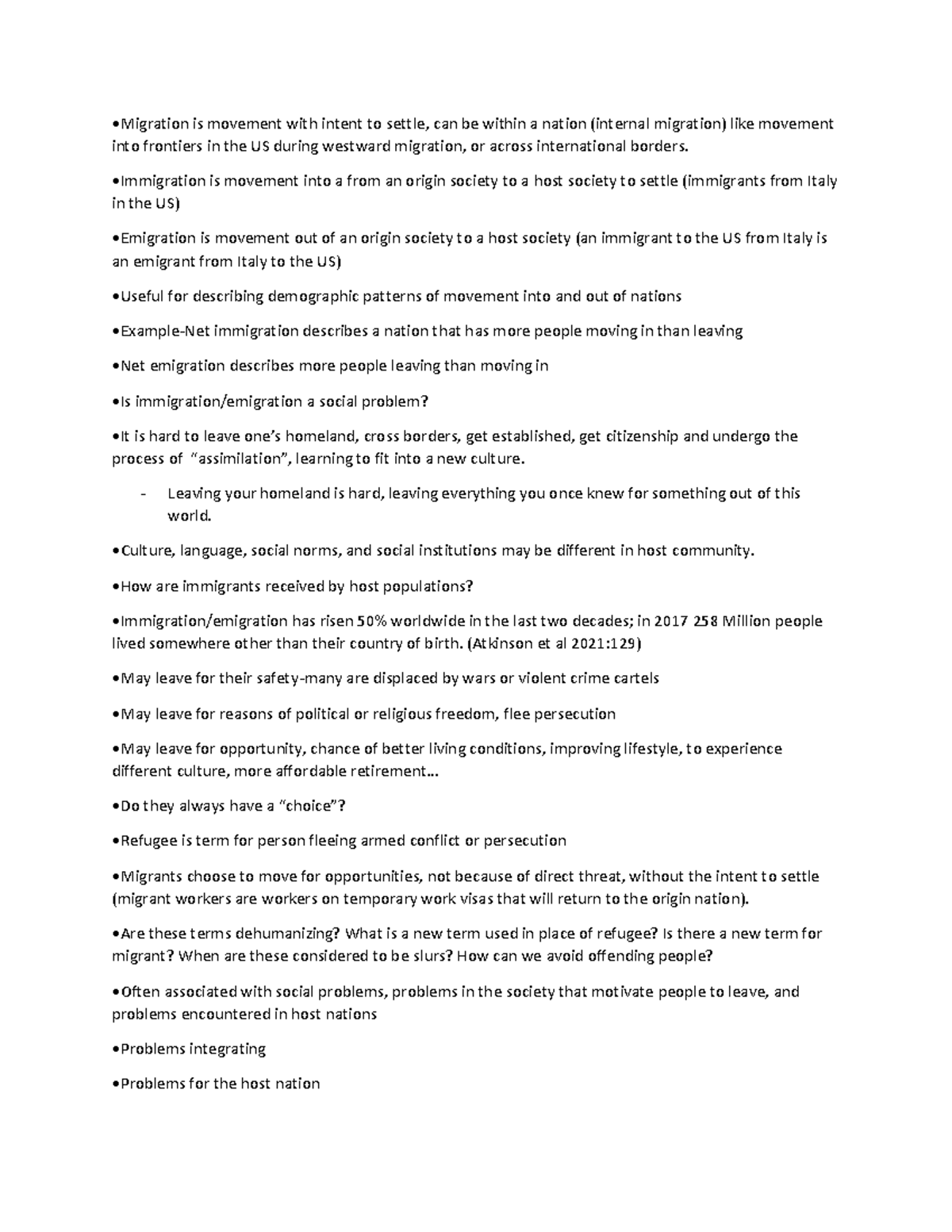 Chapter 7 notes - •Migration is movement with intent to settle, can be ...