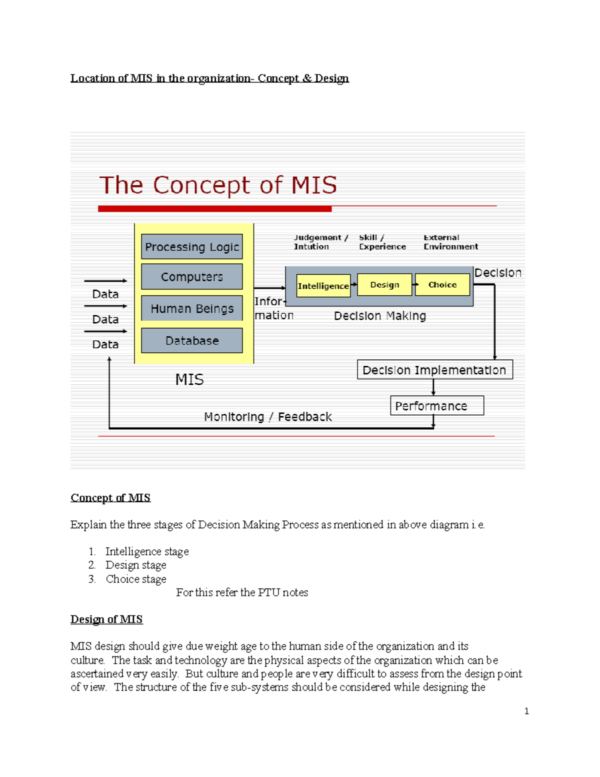 MIS notes 2012 Part-2 - ms.sakshi - Location of MIS in the organization ...