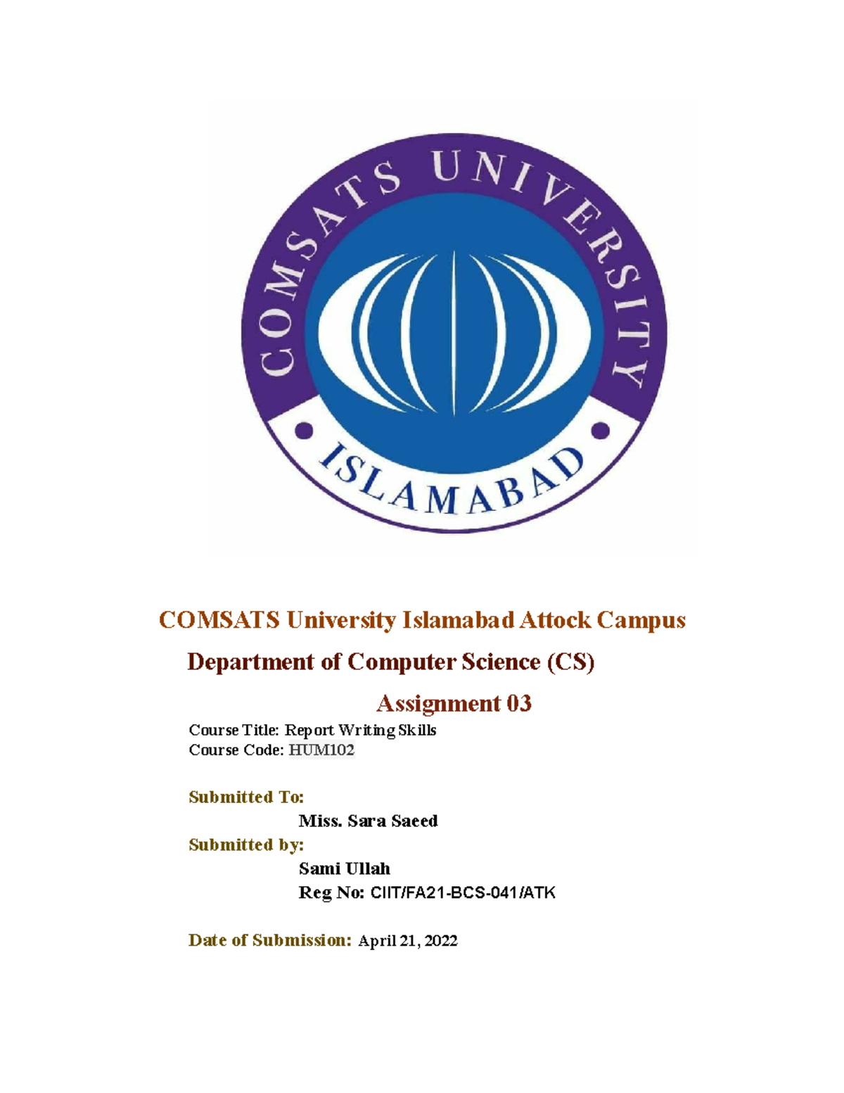 RWS Assignment 03 - COMSATS University Islamabad Attock Campus ...