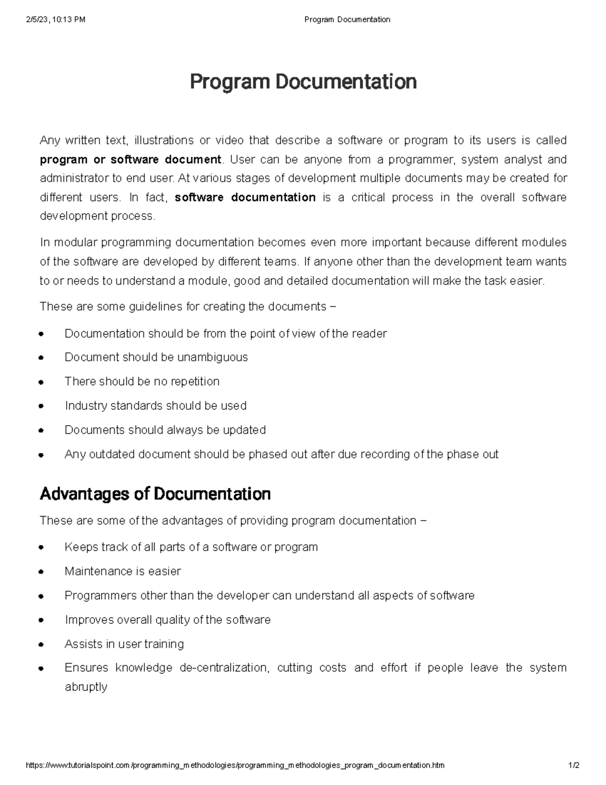Program Documentation - 2/5/23, 10:13 PM Program Documentation - Studocu