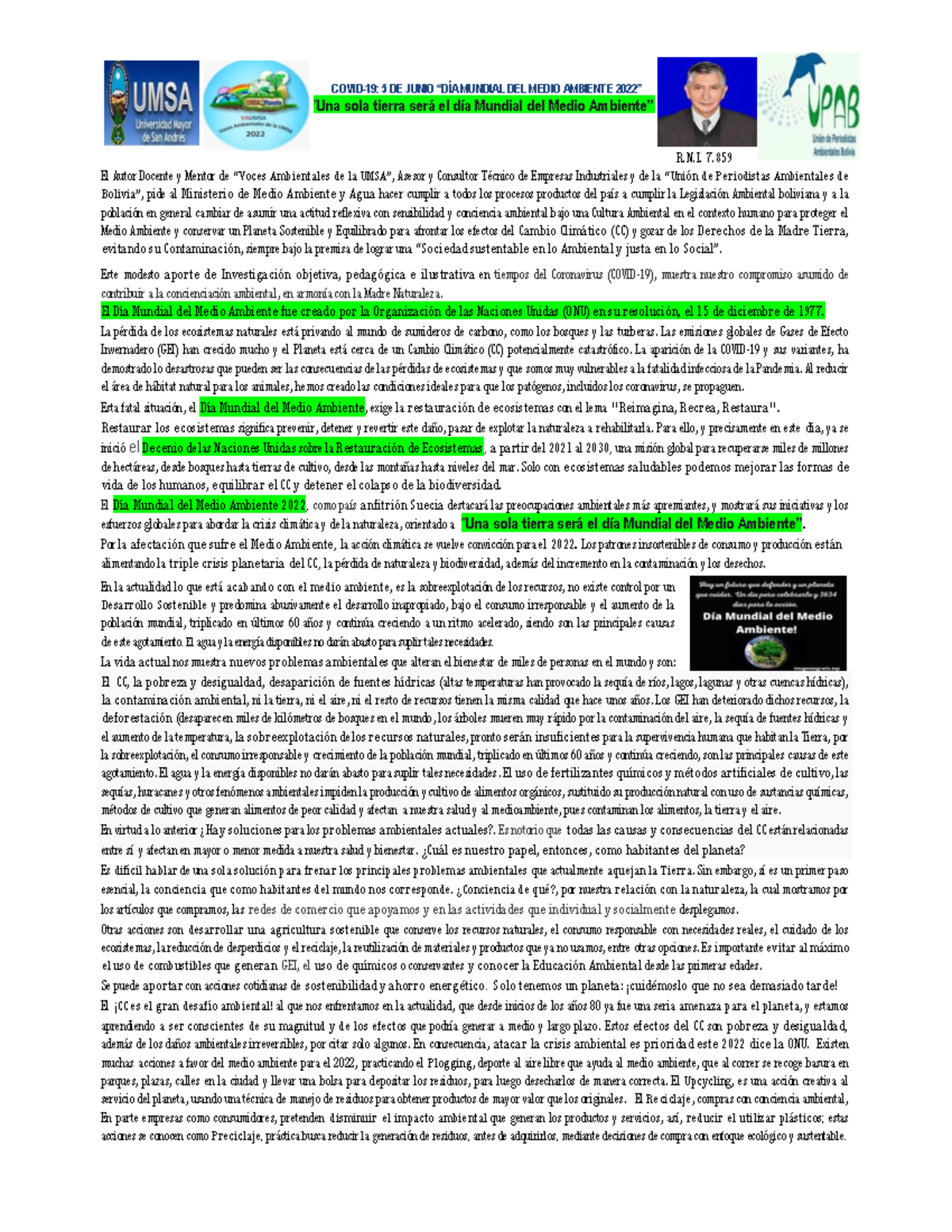 Dia Mundial del Medio Ambiente 2022 OK 5-06-2022p - COVID-19: 5 DE ...