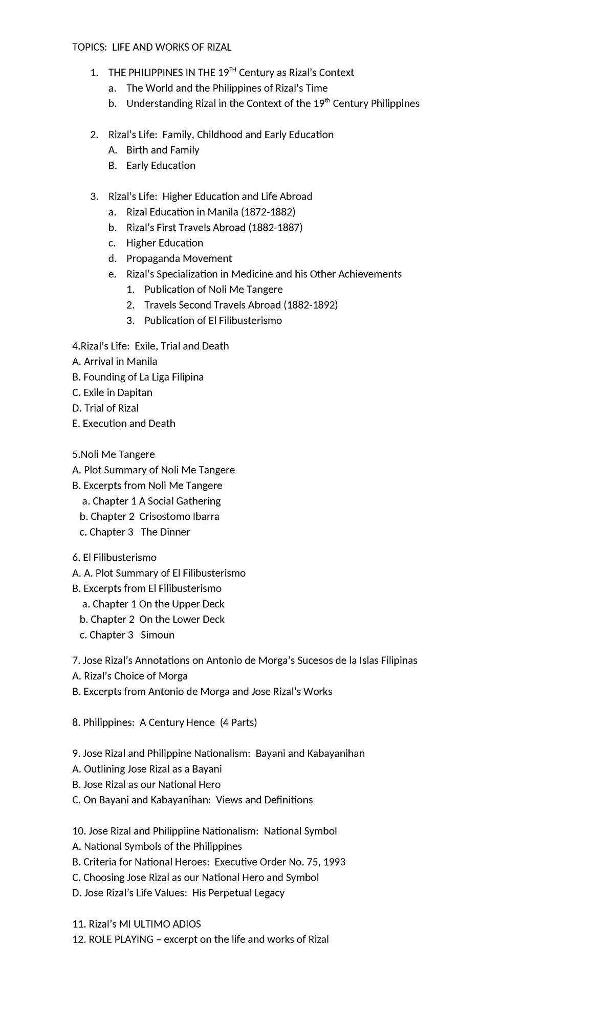 Topics on LIFE AND Works OF Rizal - TOPICS: LIFE AND WORKS OF RIZAL THE ...