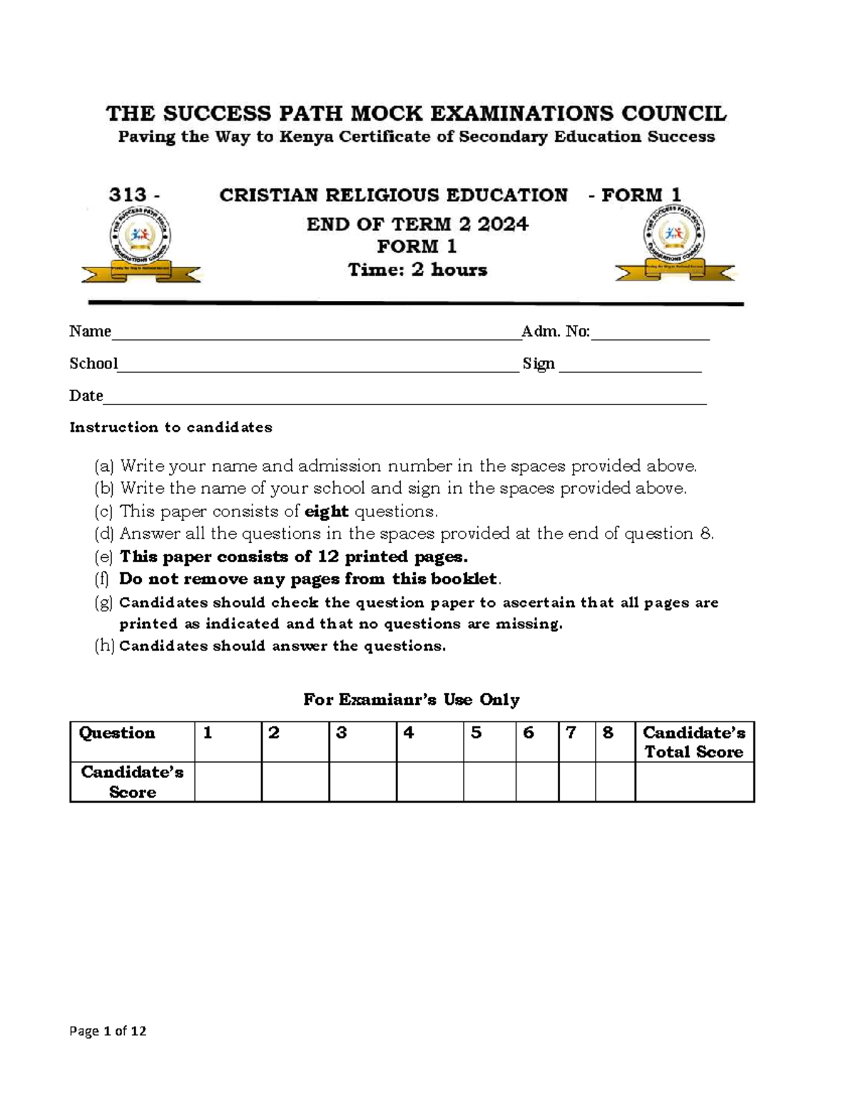 CRE FORM 1, ET 2 - notes - Name ...