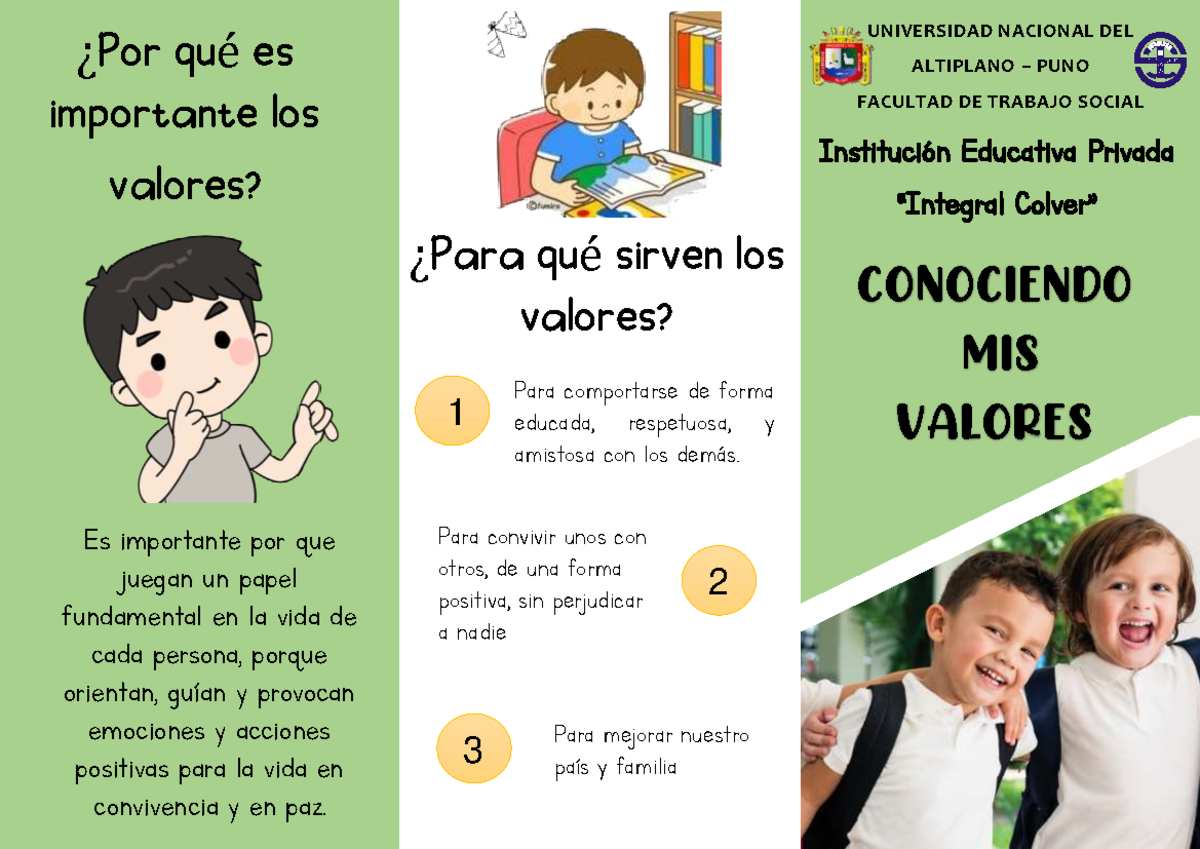 Triptico Valores Final - UNIVERSIDAD NACIONAL DEL ALTIPLANO – PUNO FACULTAD DE TRABAJO SOCIAL ...