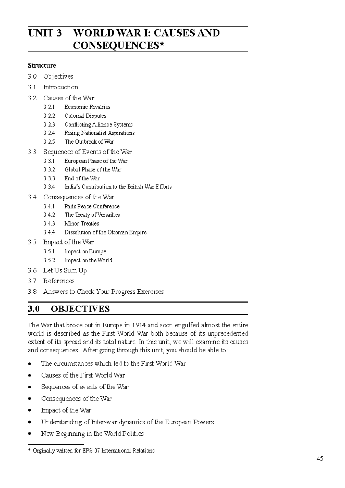 Unit-3 - .... ........ - World War I: Causes and UNIT 3 WORLD WAR I ...