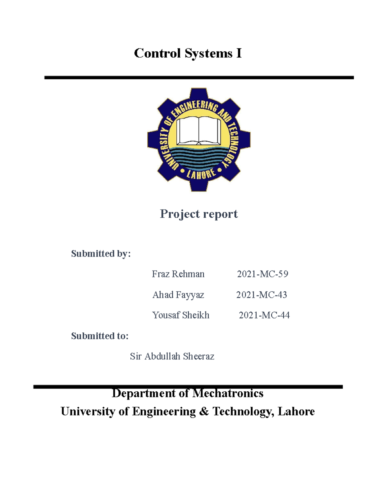Control Systems Project report - Control Systems I Project report ...