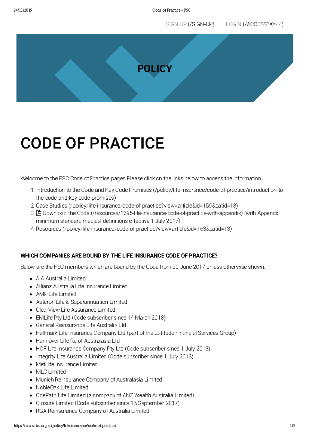 Code of Practice - FSC - org/policy/life-insurance/code-of-practice/ 1 ...
