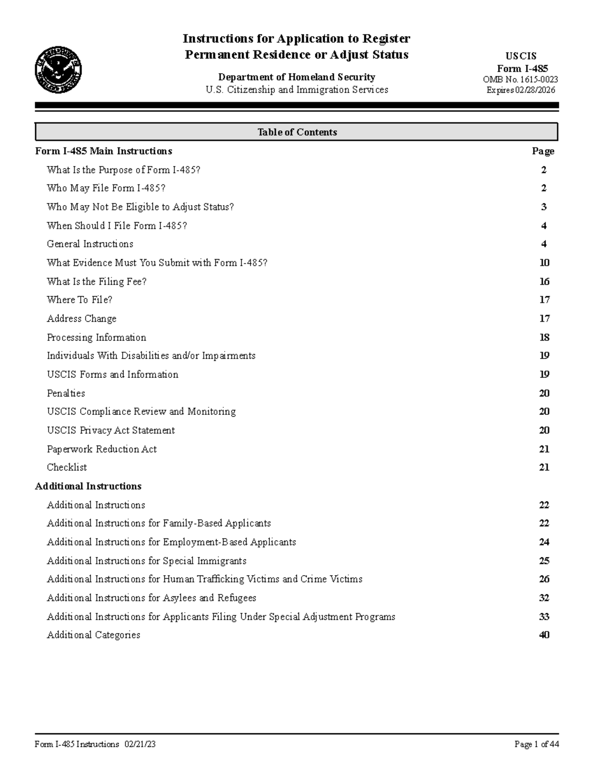 I-485instr - Instructions for Application to Register Permanent ...