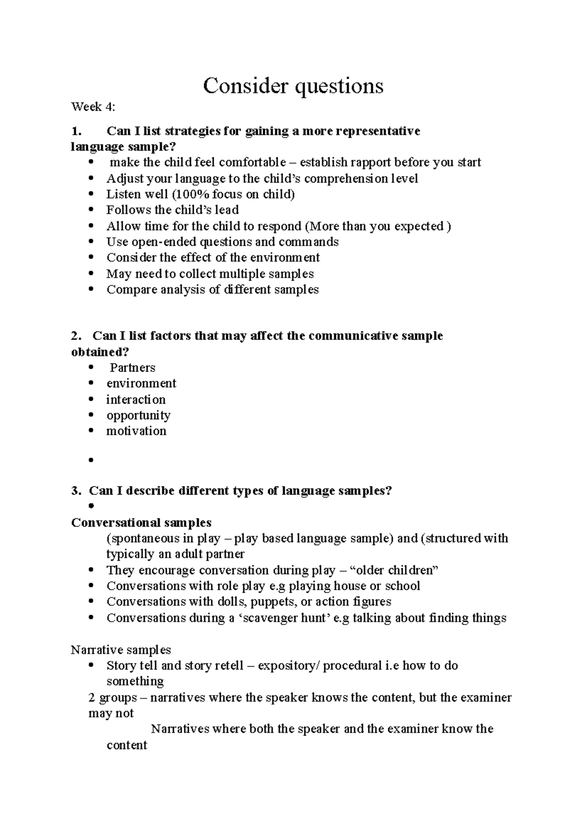 Consider Questions 2105 - Consider questions Week 4: 1. Can I list ...