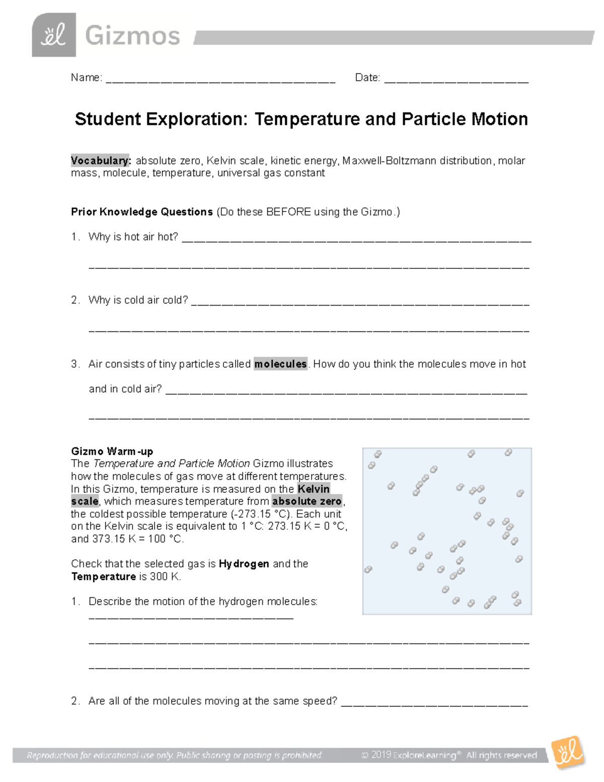 Temperature Particle Motion Student Exploration 1 - Name
