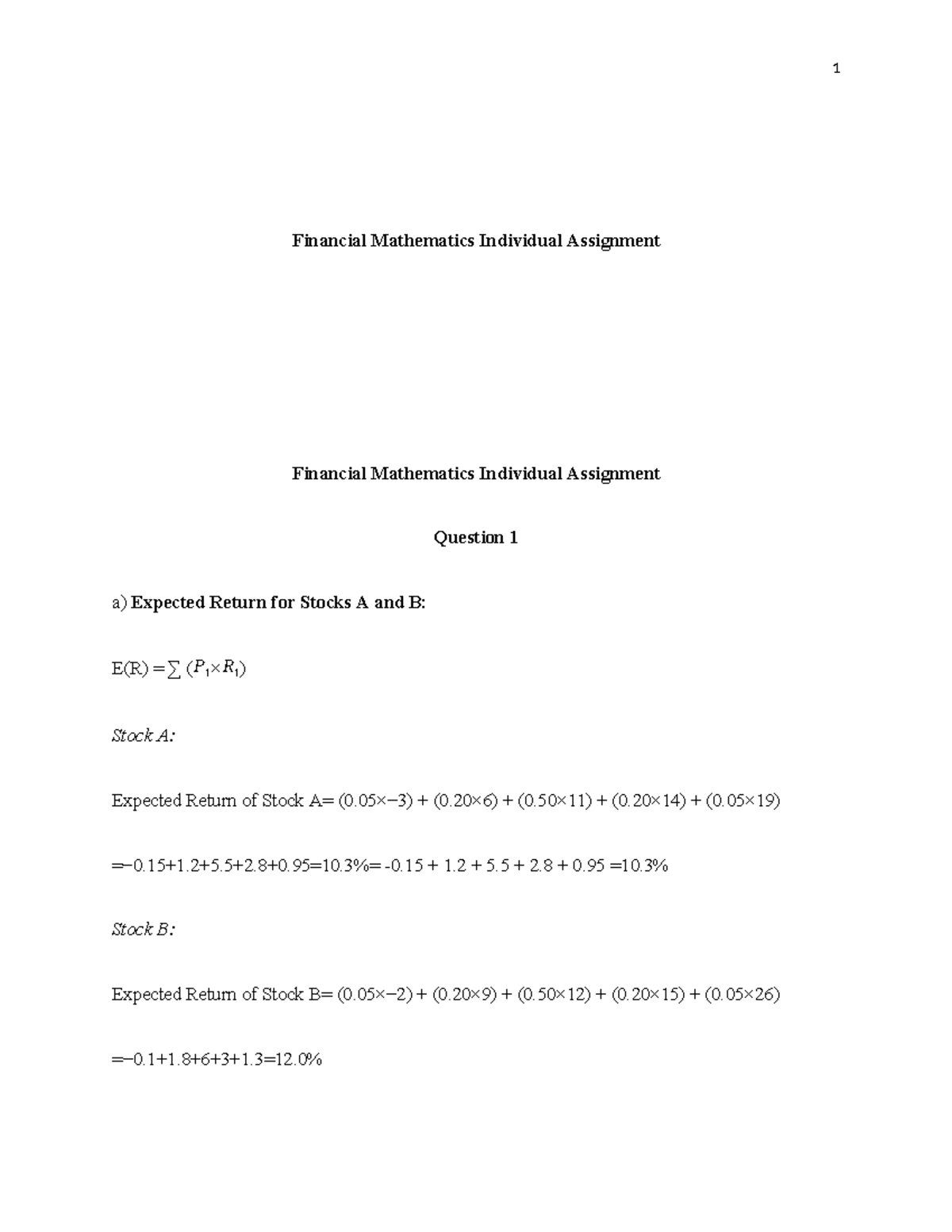 Individual Assignment MGMT2023 - Financial Mathematics Individual Assignment Financial ...