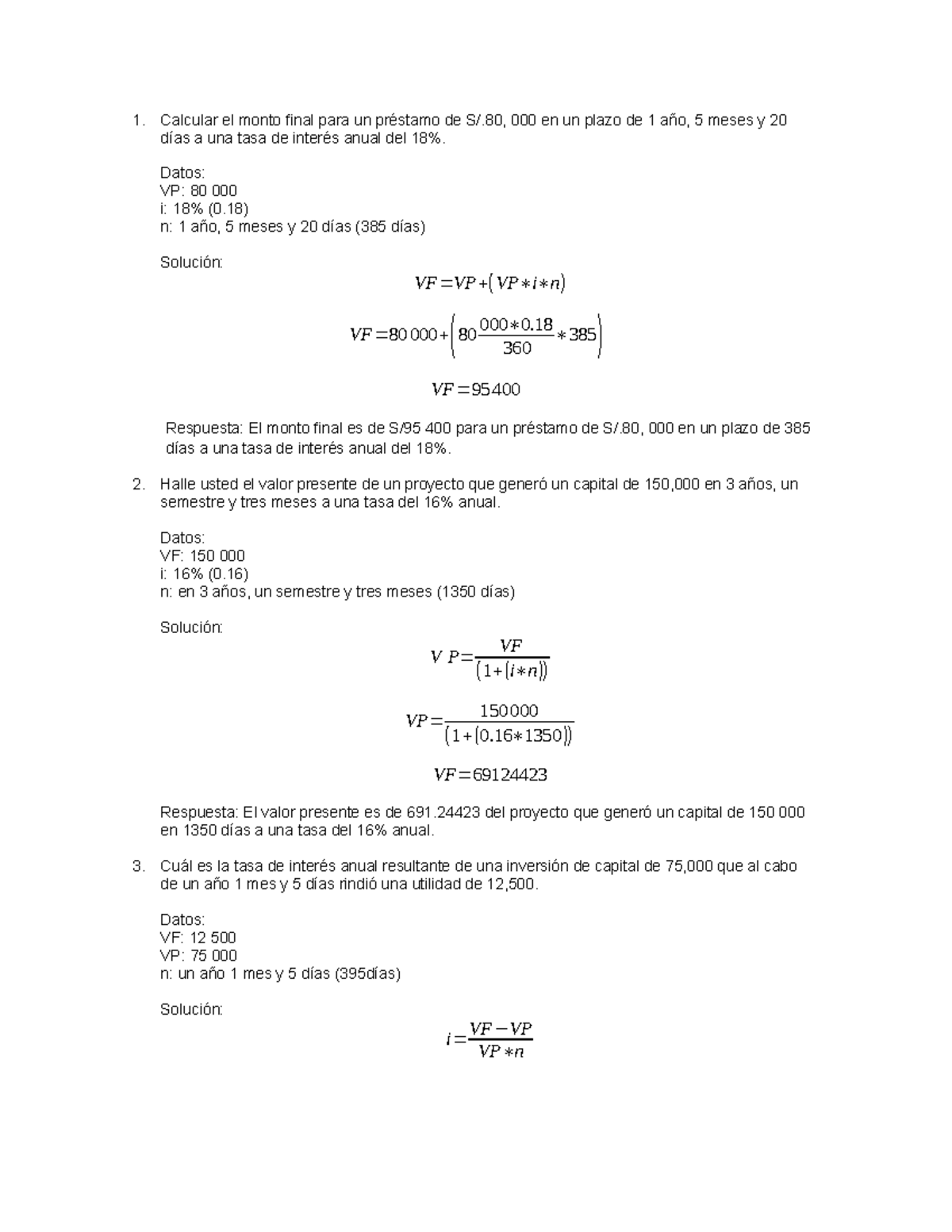 Matematica f - Calcular el monto final para un préstamo de S/, 000 en ...