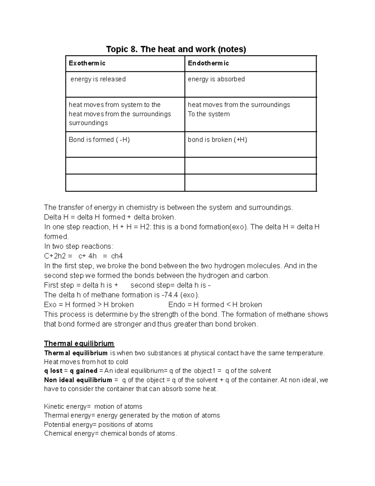 lecture note of Topic 8 notes: heat and work - CHEM 104 - Hunter ...