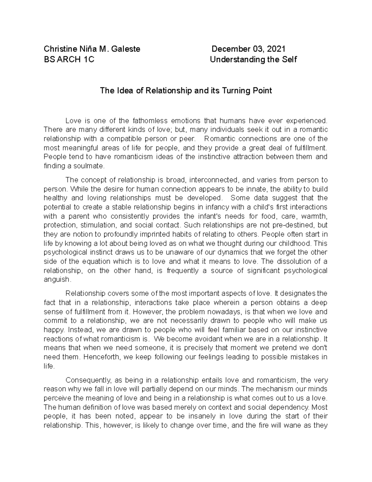 THE Psychology OF Relationship (Define Relationship) Galeste ...