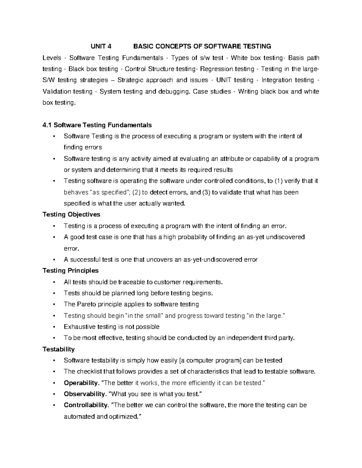 Software Testing - Unit - 6 - UNIT 4 BASIC CONCEPTS OF SOFTWARE TESTING ...
