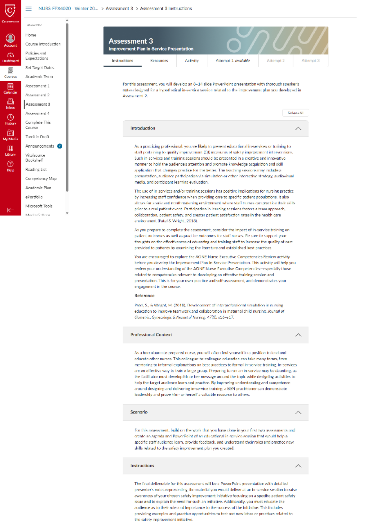 Assessment 3 Instructions NURS-FPX4020 - Winter 2024 - Section 29 ...