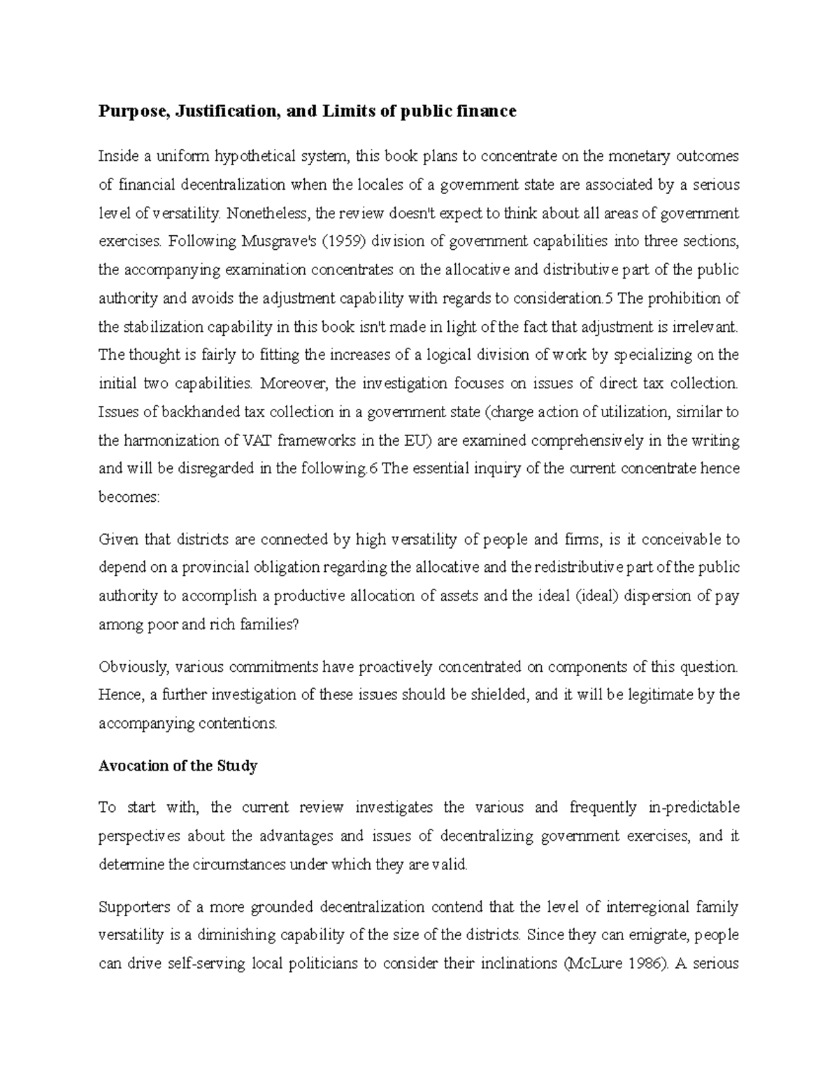 Purpose, Justification, and Limits of public finance - Nonetheless, the ...