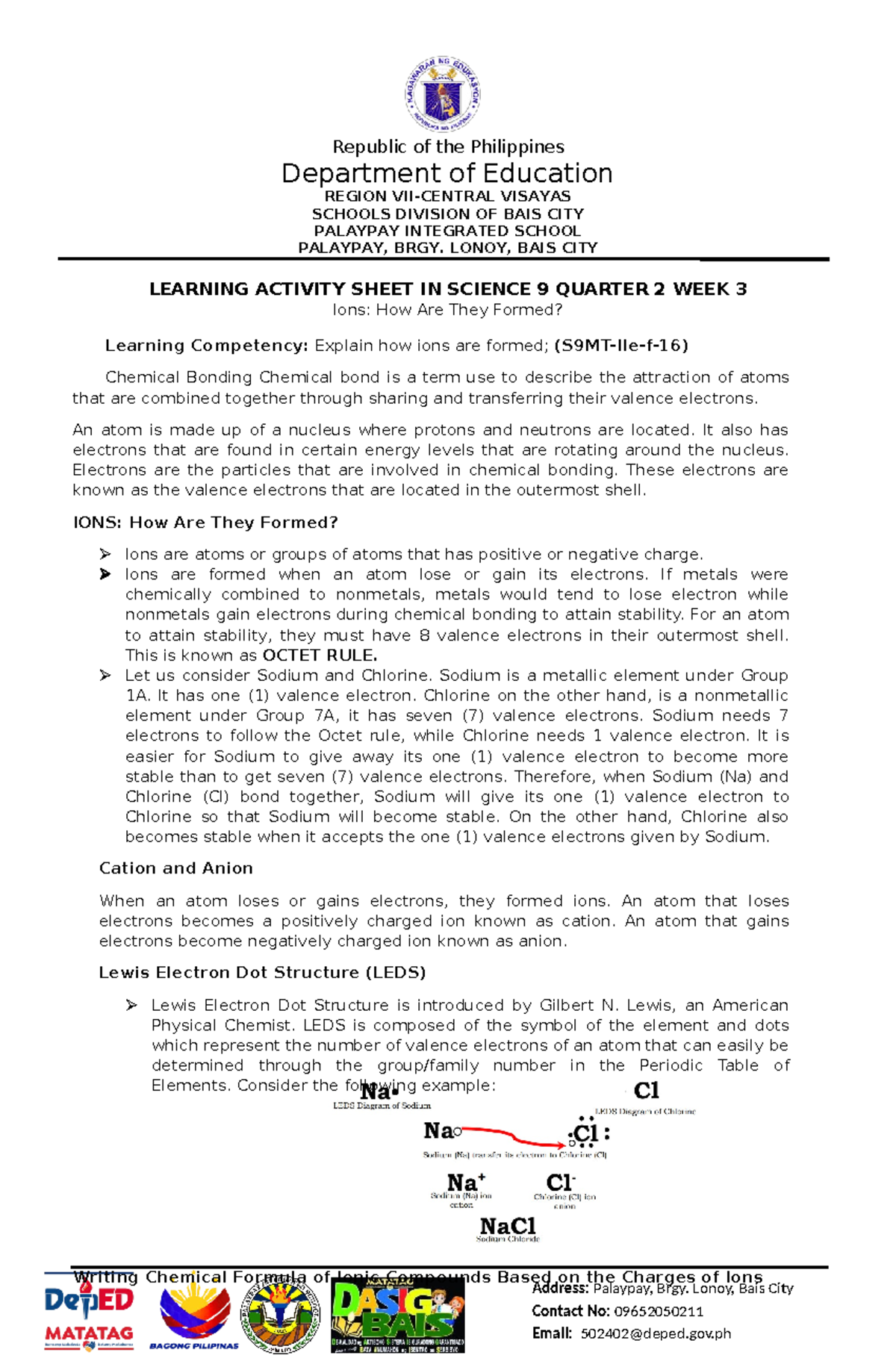 LAS G9 Q2 WEEK 3 - Learning Activity Sheet in Science 9 - Address ...