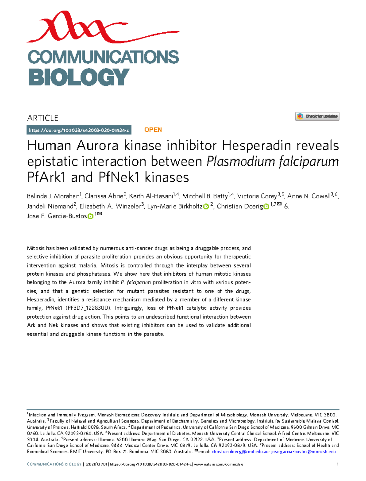 Morahan et al. 2019 Aurora kinase inhibitor Hesperadin in Plasmodium ...