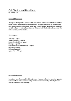 Cell Division and Heredity Work Sheet - Distinction - Cell Division and ...