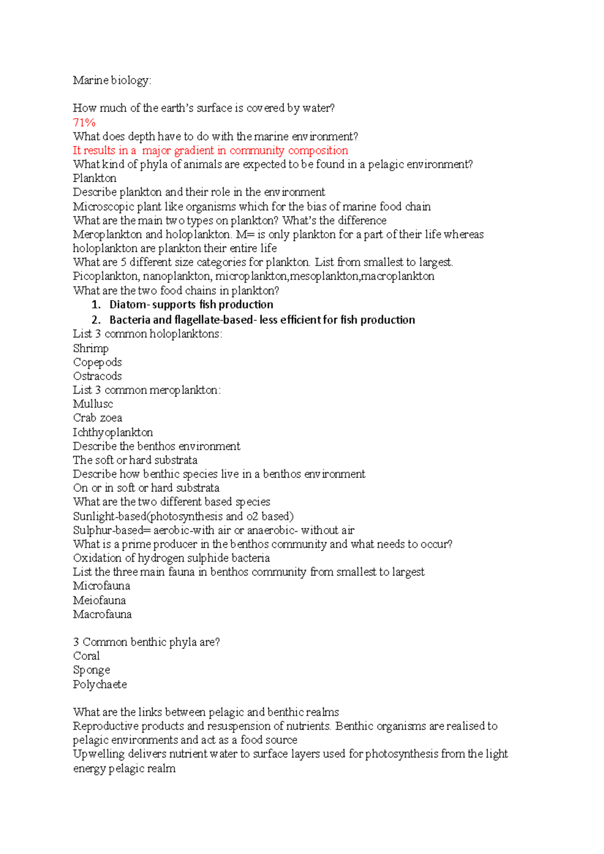 Introduction to Marine Biology MB1110 practice questions - MB1110:03 ...