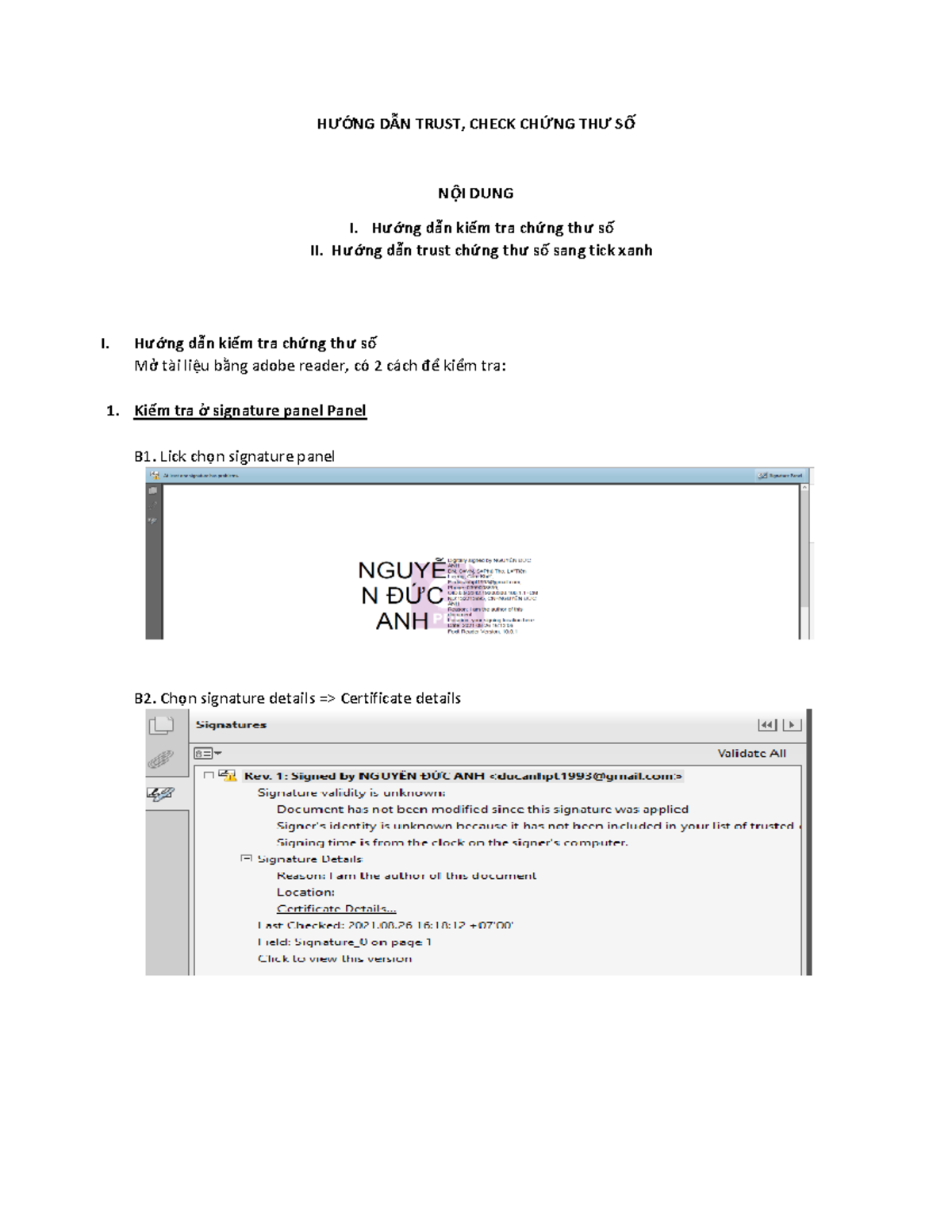 3.HƯỚNG DẪN Check, Trust Chữ ký số - HƯỚNG DẪN TRUST, CHECK CHỨNG THƯ SỐ NỘI DUNG I. Hướng - Studocu