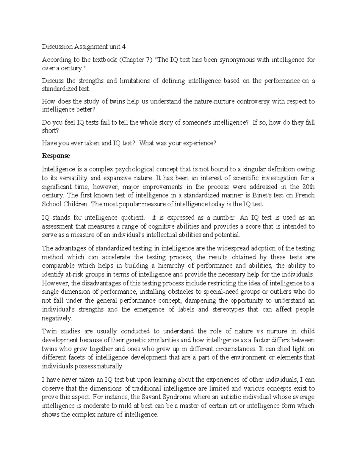 Discussion Assignment unit 4 Discussion Assignment unit 4 - Discussion Assignment unit 4 ...