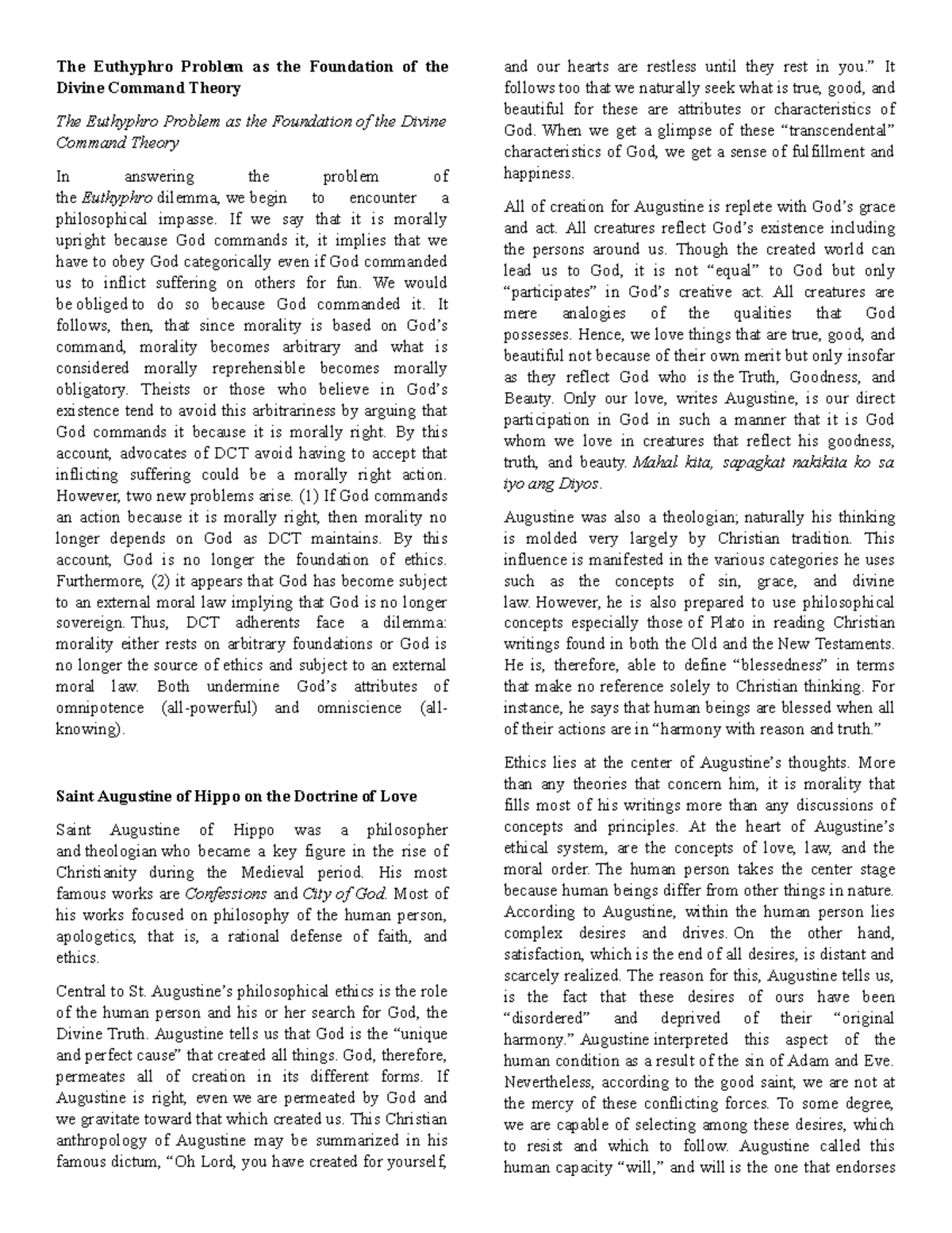 M2 Notes - The Euthyphro Problem as the Foundation of the Divine ...